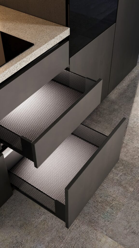 GTV AXIS PRO soft close drawer systems with glass sides - GTV